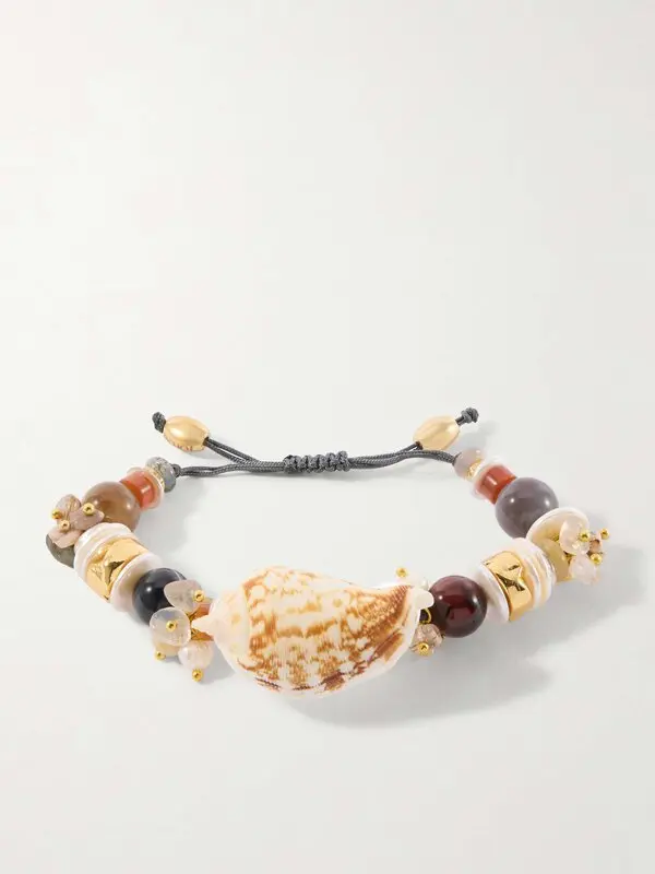 Tohum Design Samsara Gold-plated, Leather And Seashell Beaded Bracelet - Red
