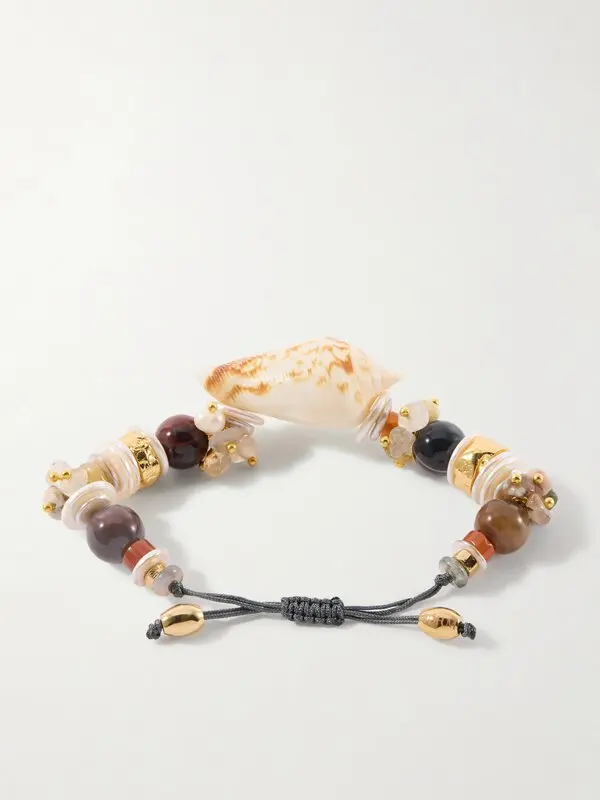 Tohum Design Gold-plated, Leather And Seashell Beaded Bracelet