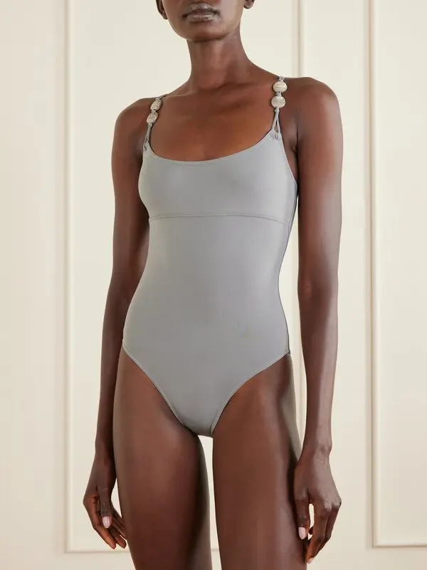 ERES Lynda Beaded Spaghetti Strap One-piece Swimsuit - Gray