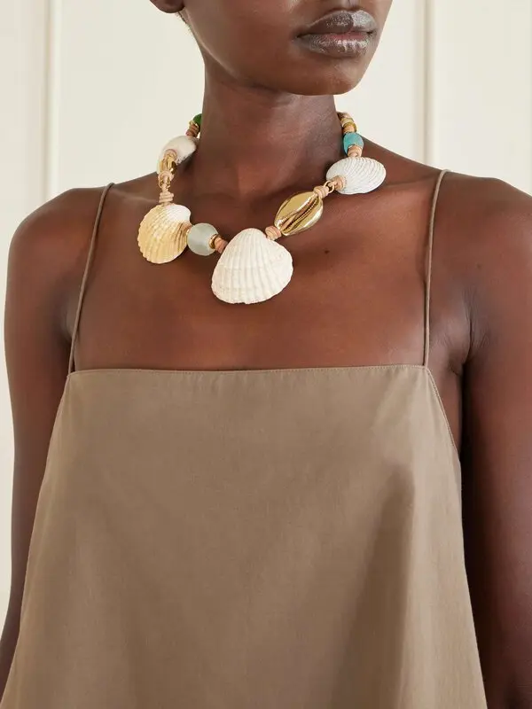 Tohum Design Samsara Gold-plated, Leather And Seashell Beaded Necklace