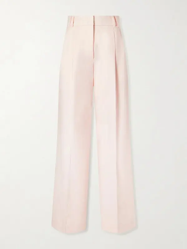 Another Tomorrow Pleated Linen Wide-leg Pants - Pink