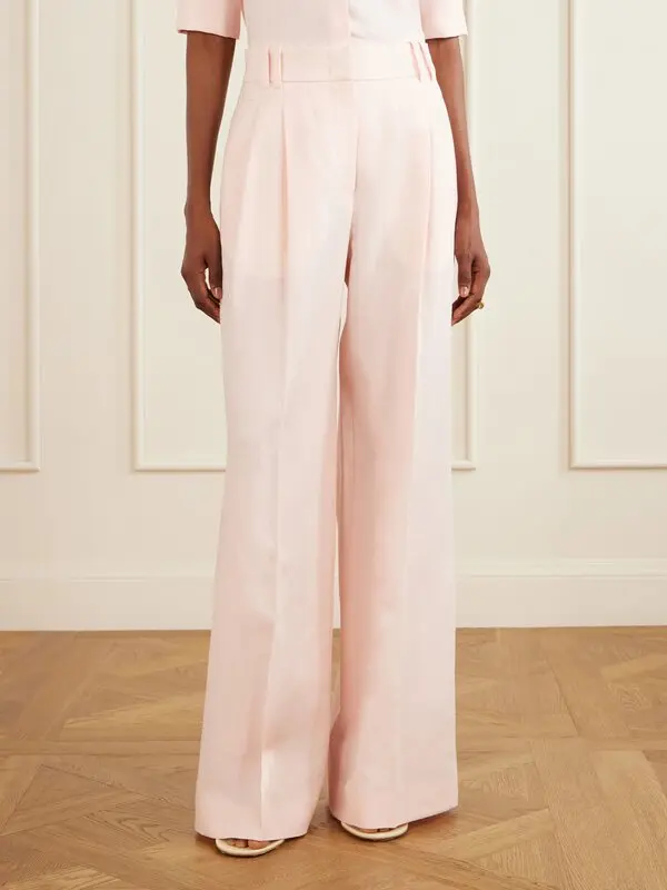Another Tomorrow Pleated Linen Wide-leg Pants - Pink