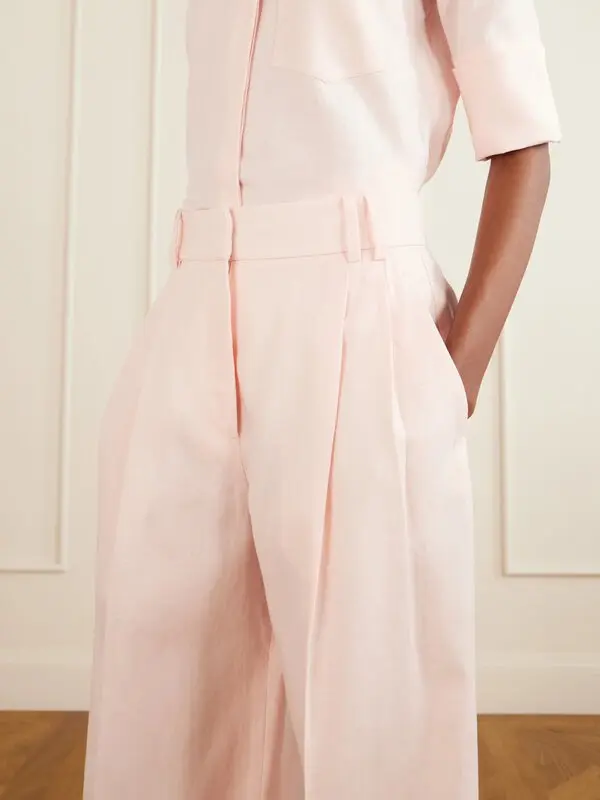 Another Tomorrow Pleated Linen Wide-leg Pants - Pink