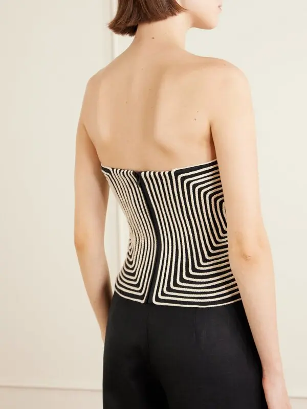 ANDRES OTALORA Nyota Alma Embroidered Linen-blend Bustier Top - Black