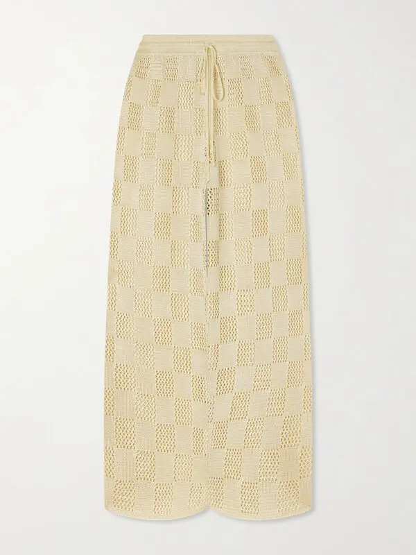 Calle Del Mar Checked Open-knit Wide-leg Pants - Yellow
