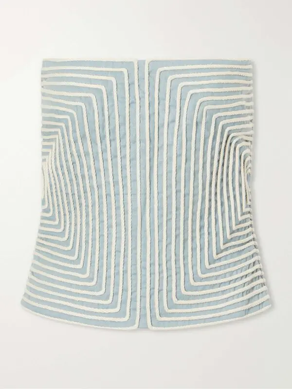 ANDRES OTALORA Nyota Alma Embroidered Linen And Cotton-blend Bustier Top - Mint
