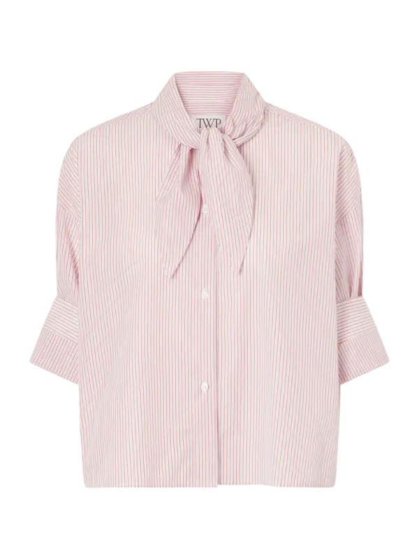 TWP Striped Cotton-poplin Shirt With Neck Tie Detail - Pink