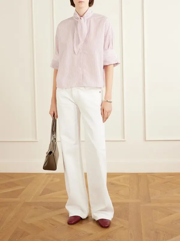 TWP Striped Cotton-poplin Shirt With Neck Tie Detail