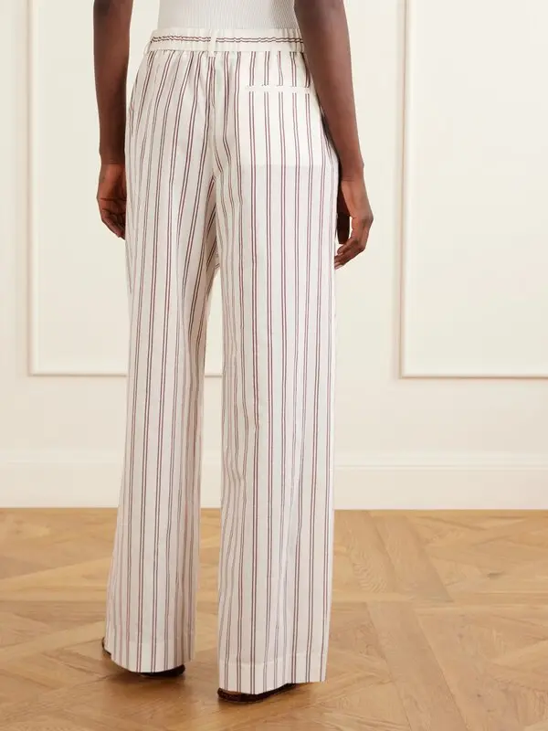 TWP Hudson St' Pleated Striped Cotton And Silk-blend Wide-leg Pants
