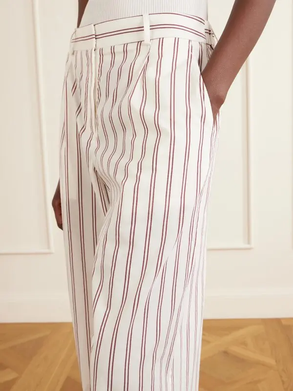TWP Hudson St' Pleated Striped Cotton And Silk-blend Wide-leg Pants