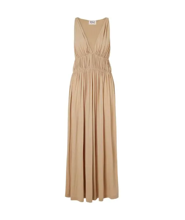 Tove Ouida Gathered Jersey Maxi Dress - Neutrals