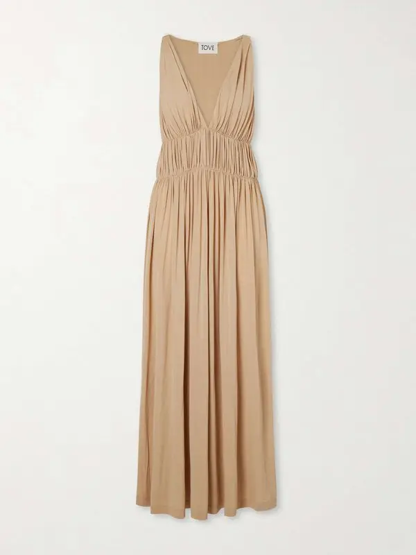 Tove Ouida Gathered Jersey Maxi Dress