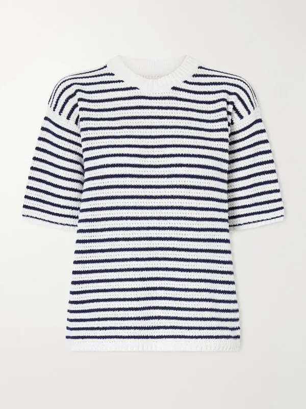 Bottega Veneta Striped Crocheted Cotton T-shirt - White