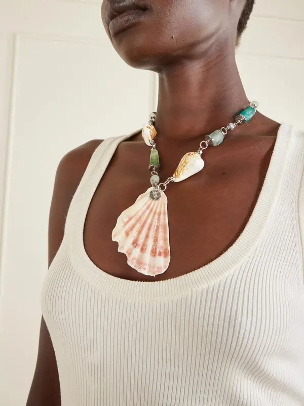 Tohum Design Sterling Silver, Shell And Beaded Necklace