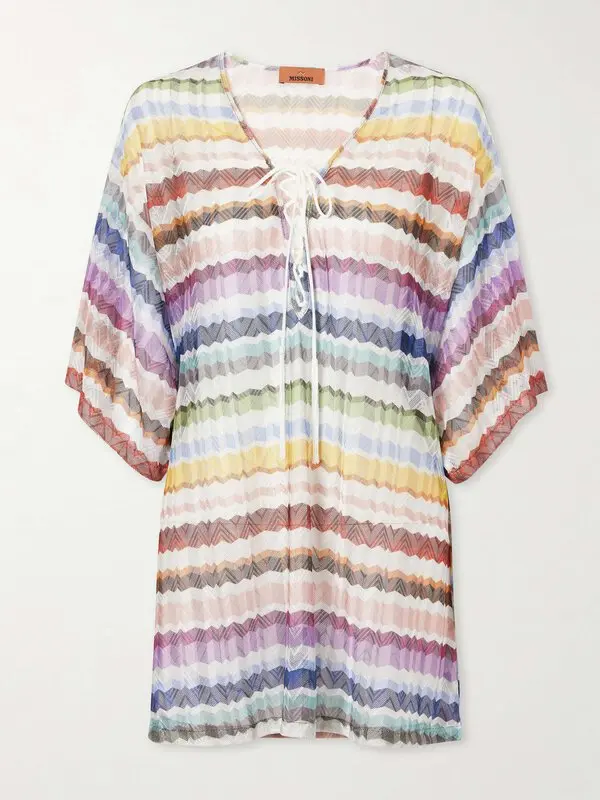 Missoni Lace-up Striped Metallic Crochet-knit Coverup - Multi