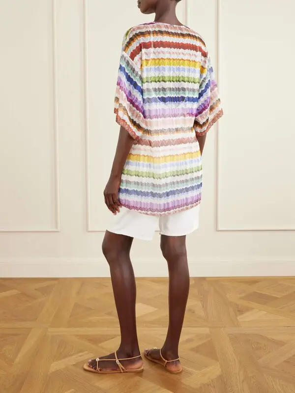 Missoni Lace-up Striped Metallic Crochet-knit Coverup