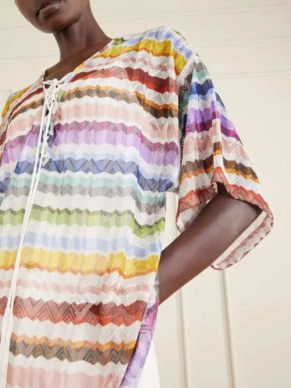Missoni Lace-up Striped Metallic Crochet-knit Coverup