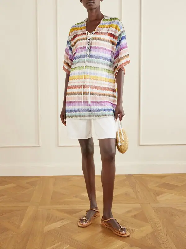 Missoni Lace-up Striped Metallic Crochet-knit Coverup