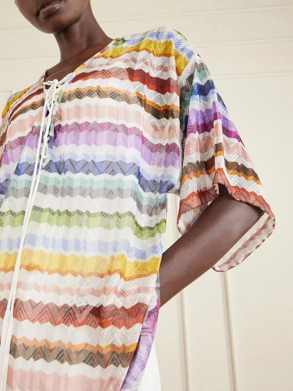 Missoni Lace-up Striped Metallic Crochet-knit Coverup