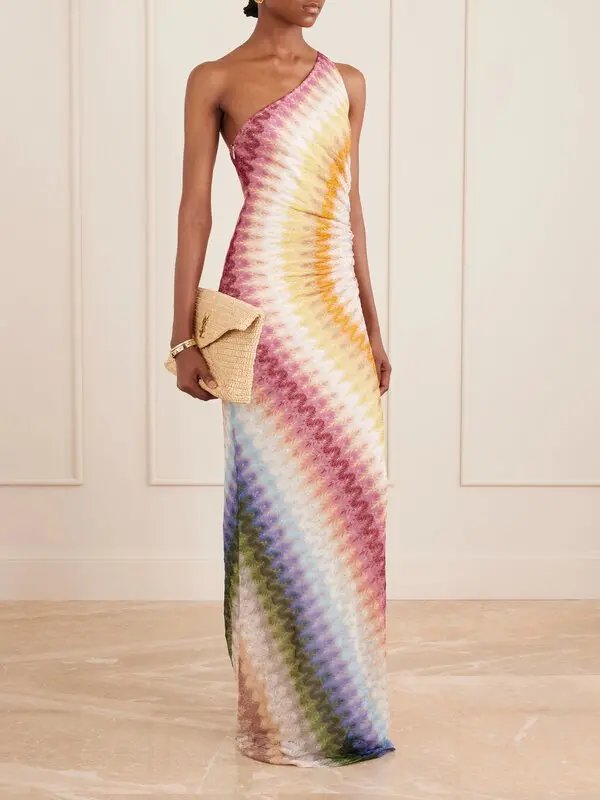 Missoni Striped Ruched Crochet-knit Maxi Dress