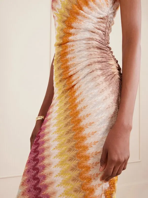 Missoni Striped Ruched Crochet-knit Maxi Dress