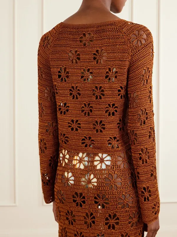 Calle Del Mar Cropped Crocheted Cardigan With Floral Motifs