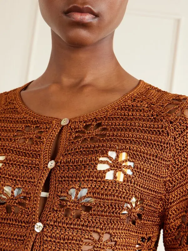 Calle Del Mar Cropped Crocheted Cardigan With Floral Motifs