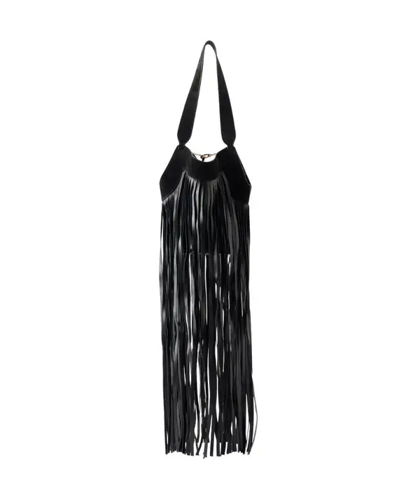 Khaite Lotus Fringed Leather Tote Bag - Black