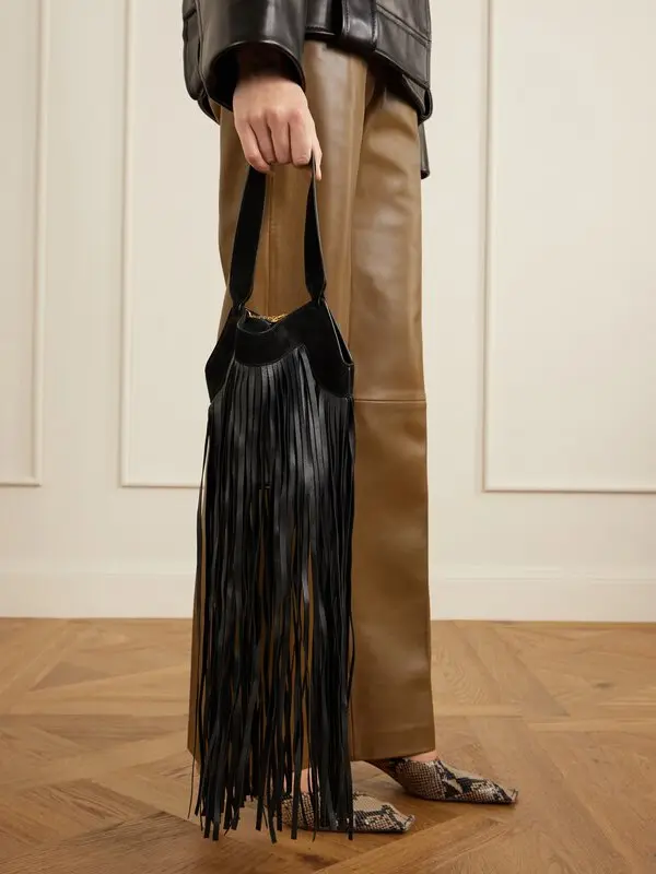 Khaite Lotus Fringed Leather Tote Bag - Black