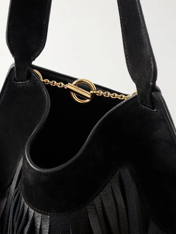 Khaite Lotus Fringed Leather Tote Bag - Black