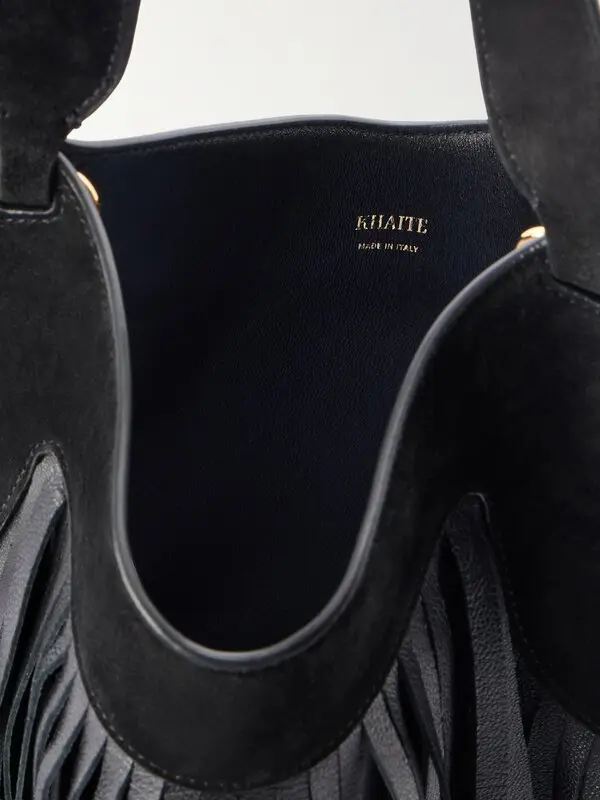 Khaite Lotus Fringed Leather Tote Bag - Black