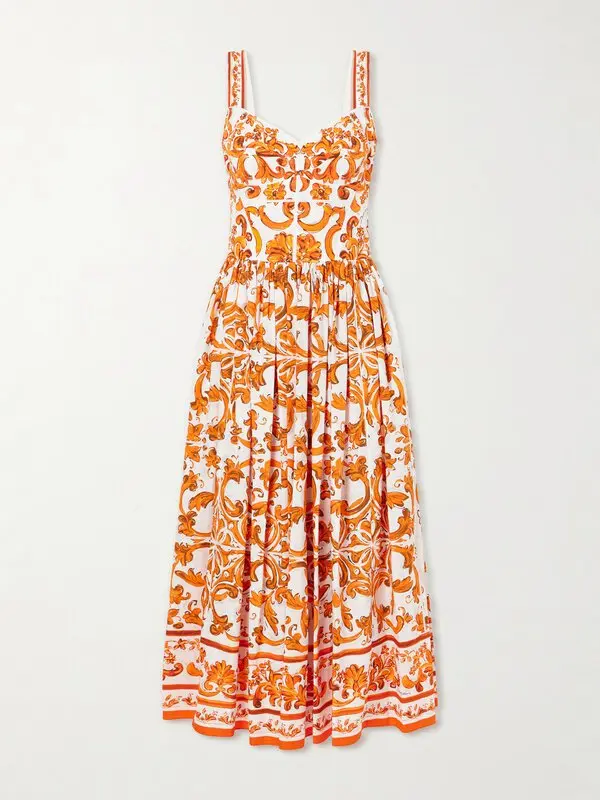 Dolce & Gabbana Printed Cotton-poplin Midi Dress - Orange