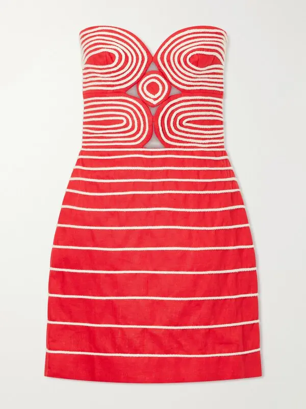 ANDRES OTALORA Muy Poetica Embroidered Linen Mini Dress - Red