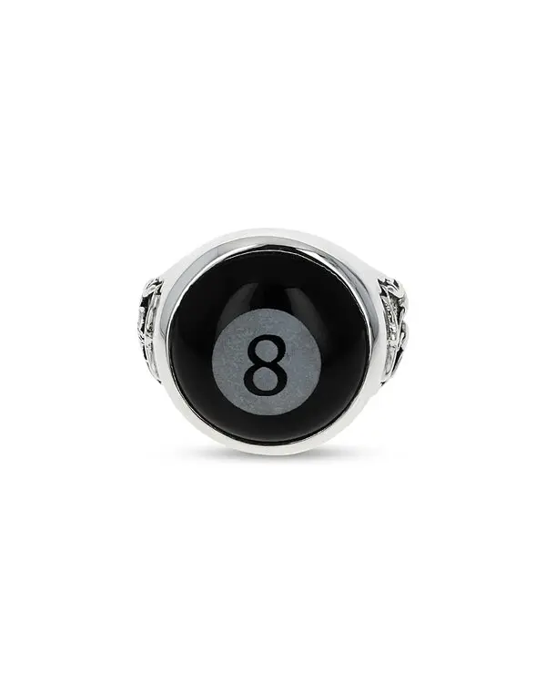 KING BABY STUDIO Sterling High Roller Club Etched Onyx Eight Ball Ring - Silver