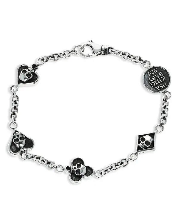 KING BABY STUDIO Sterling High Roller Club Micro Skull Four Suit Cable Link Chain Bracelet - Silver
