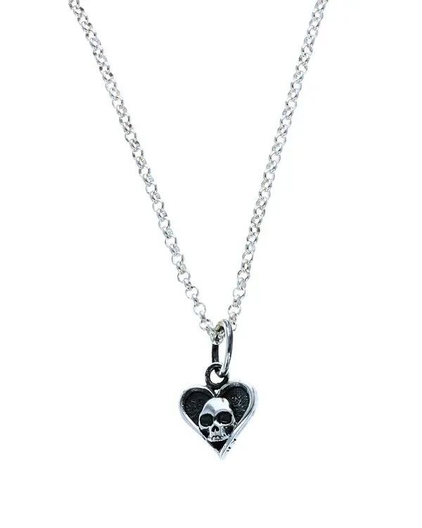 KING BABY STUDIO Sterling High Roller Club Micro Skull Heart Suit Pendant Necklace - Silver