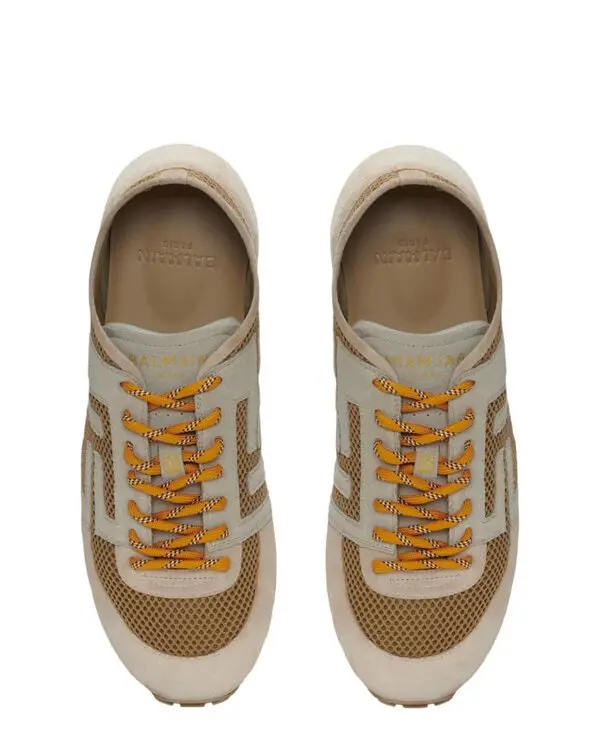 Balmain Racer 45 Trainers In Mesh And Suede Calfskin Leather - Beige