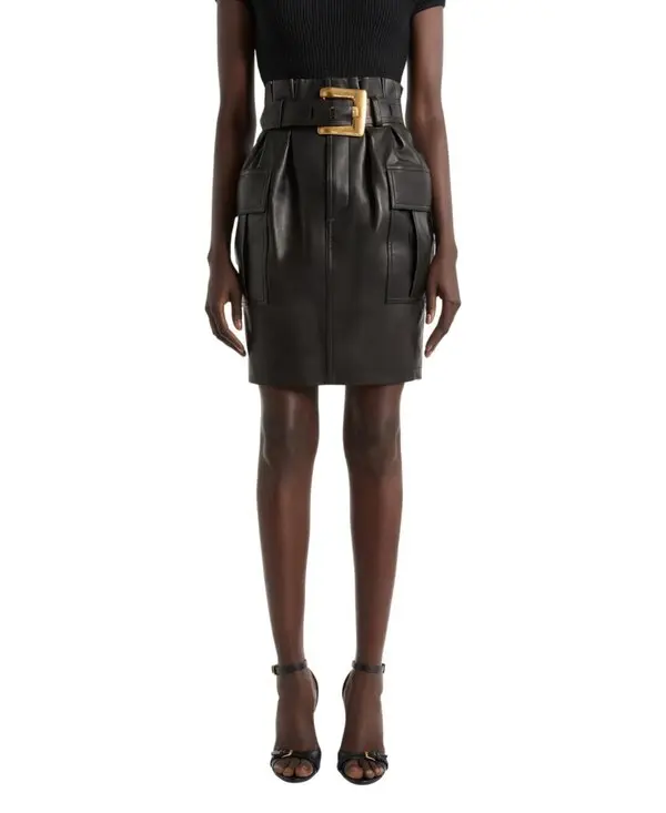 Balmain Belted Leather Pencil Skirt