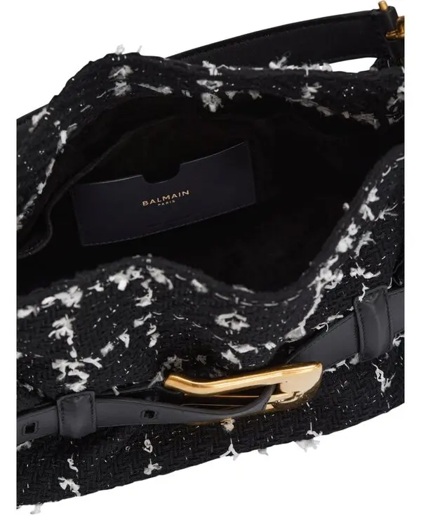 Balmain Medium Anthem Bag In Tweed - Black