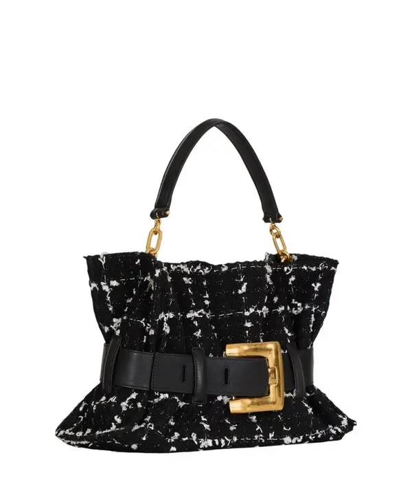 Balmain Medium Anthem Bag In Tweed - Black
