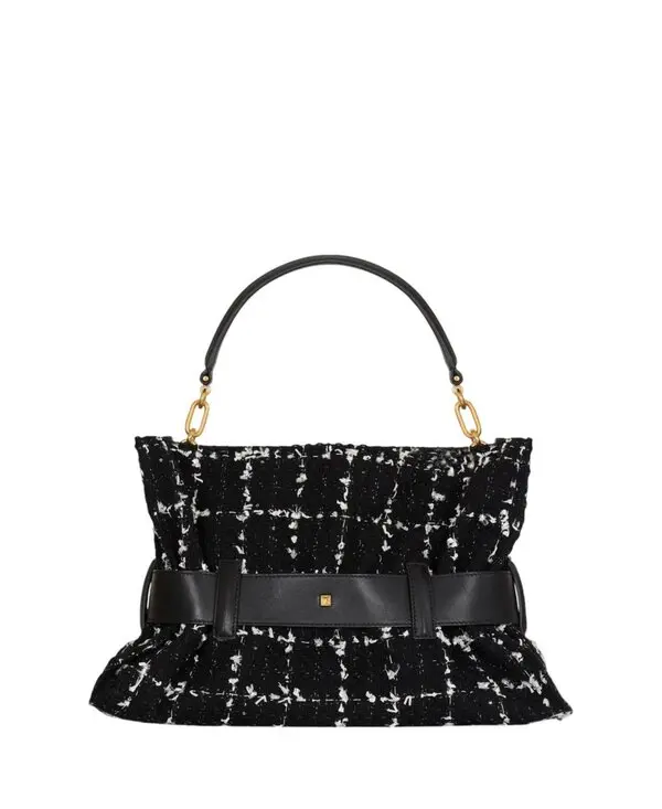 Balmain Medium Anthem Bag In Tweed - Black