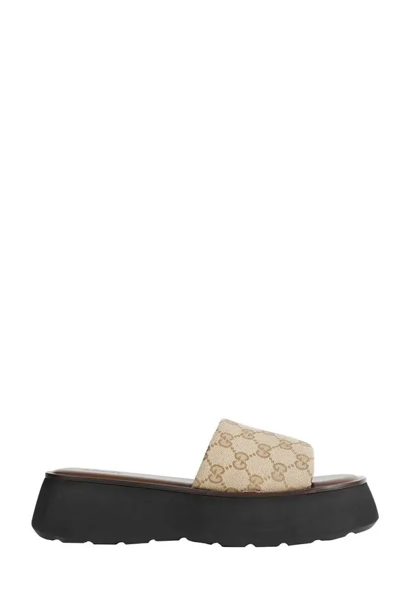 Gucci Gg Canvas Flatform Slide Sandals