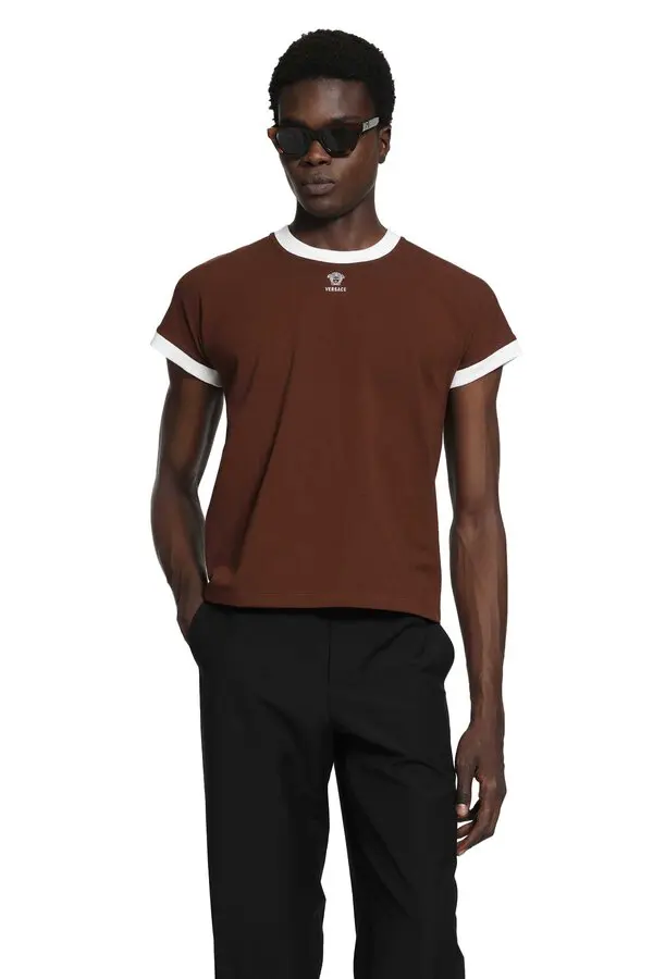 Versace Embroidered-logo Stretch Jersey T-shirt - Brown
