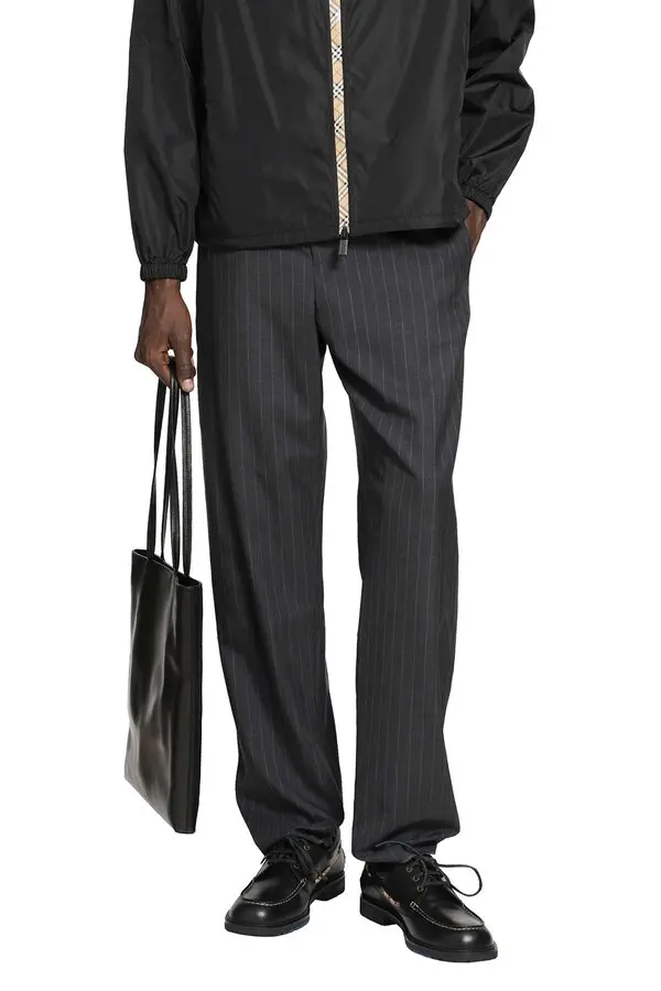 Burberry Pinstriped Wool Track Pants - Grey