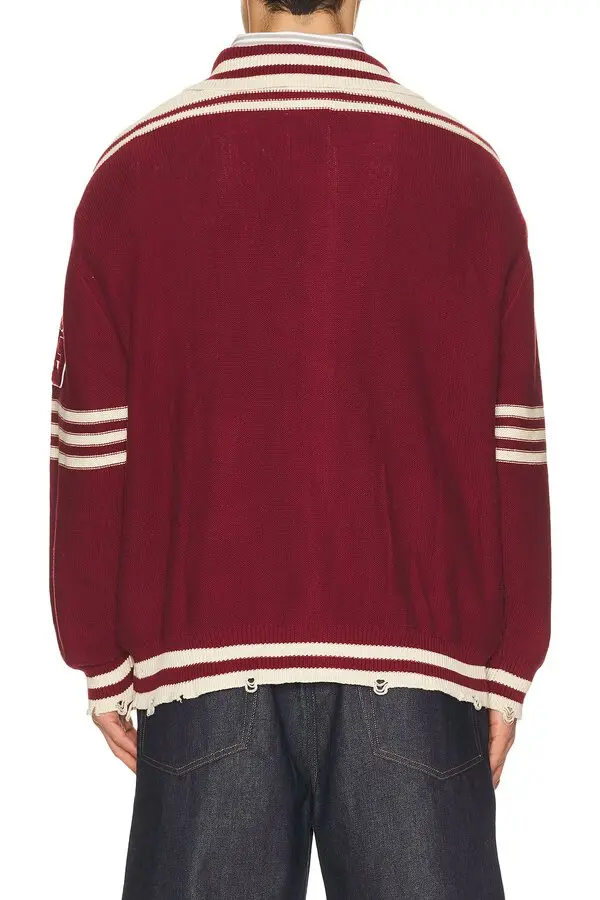FOUND Varsity Patch Collared Cardigan In Red