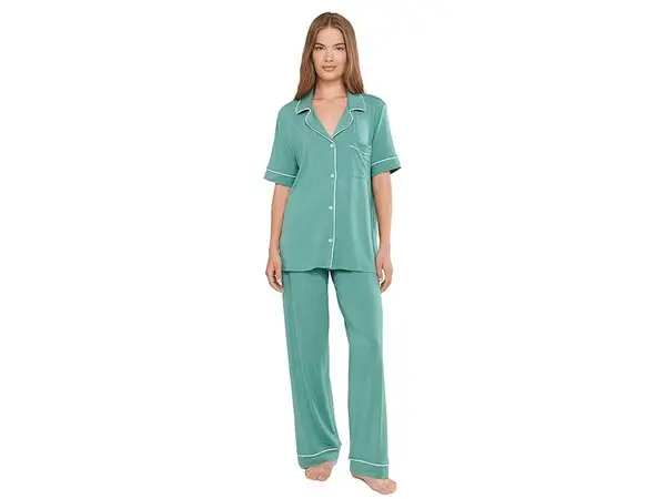 Eberjey Gisele Short Sleeve Pants Pajama Pajama Sets Seagrass/white - Blue