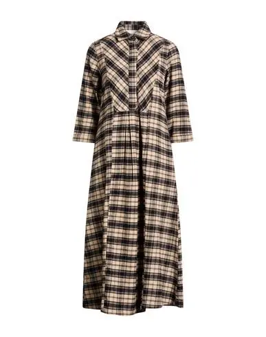 LEON & HARPER Midi Dress In Organic Cotton With Tartan Pattern - Beige