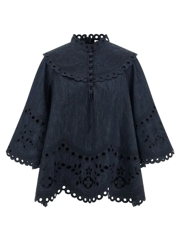 Zimmermann Mahon Embroidered Cotton Denim Blouse - Blue