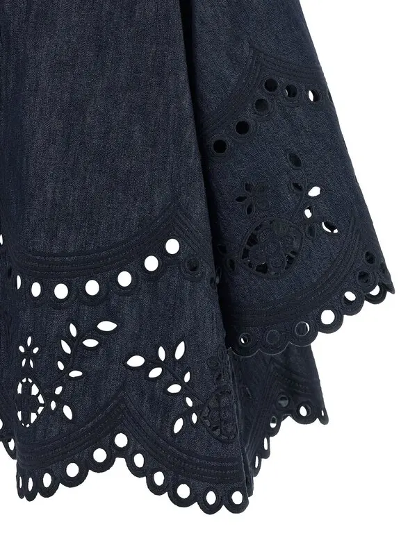 Zimmermann Mahon Embroidered Cotton Denim Blouse