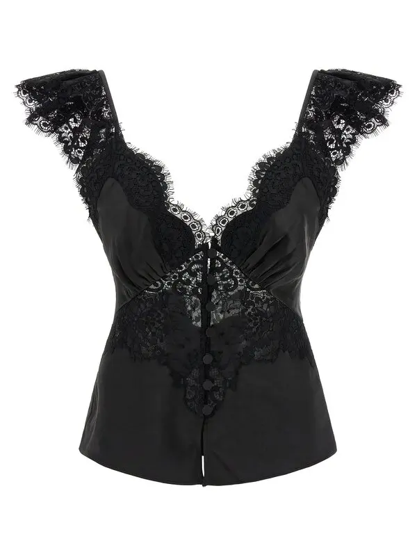 SELF-PORTRAIT Satin Lace Top - Black